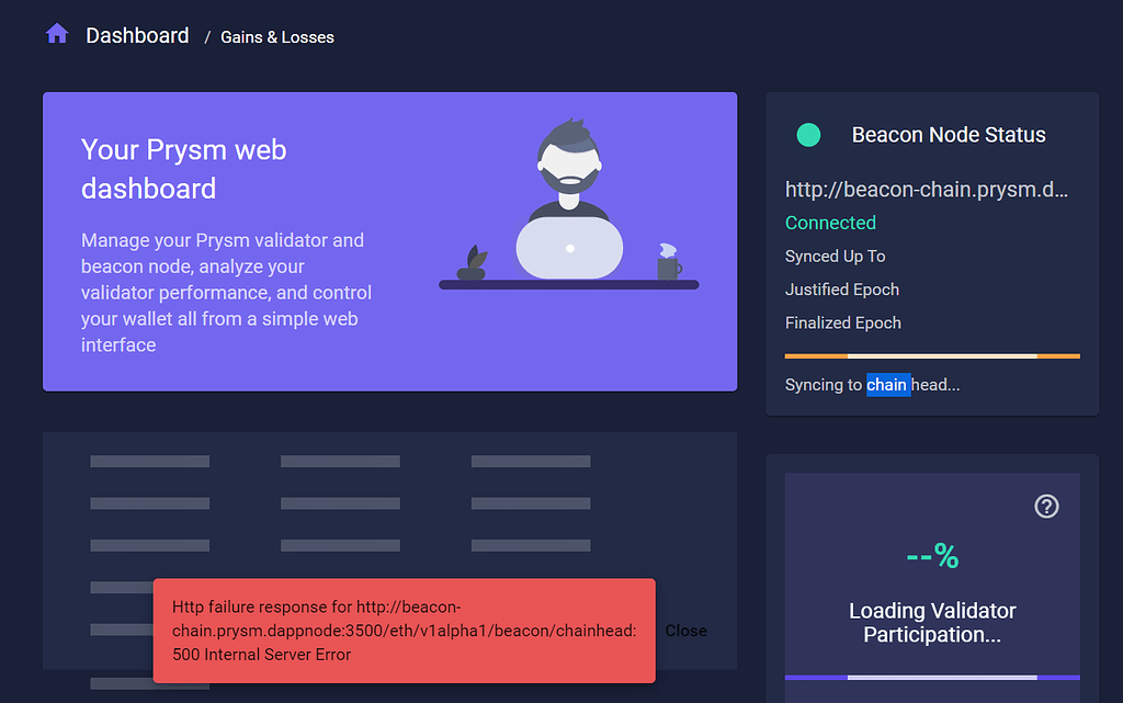 Http failure response - beaco node status NOT SYNC - ETH2.0 validator - DAppNode