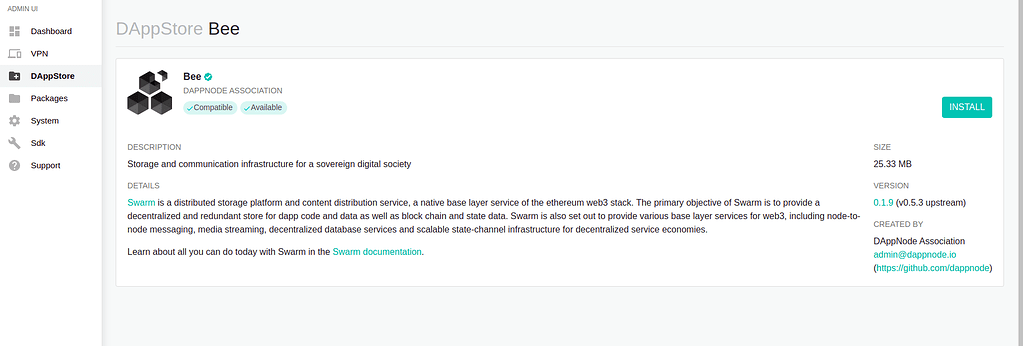Bee node Configuration - How-To - DAppNode