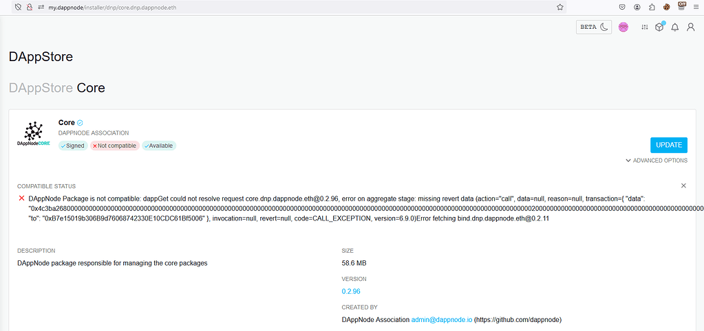 Update to 0.2.96 not worked - [Discontinued - use Discord] Technical Support - DAppNode